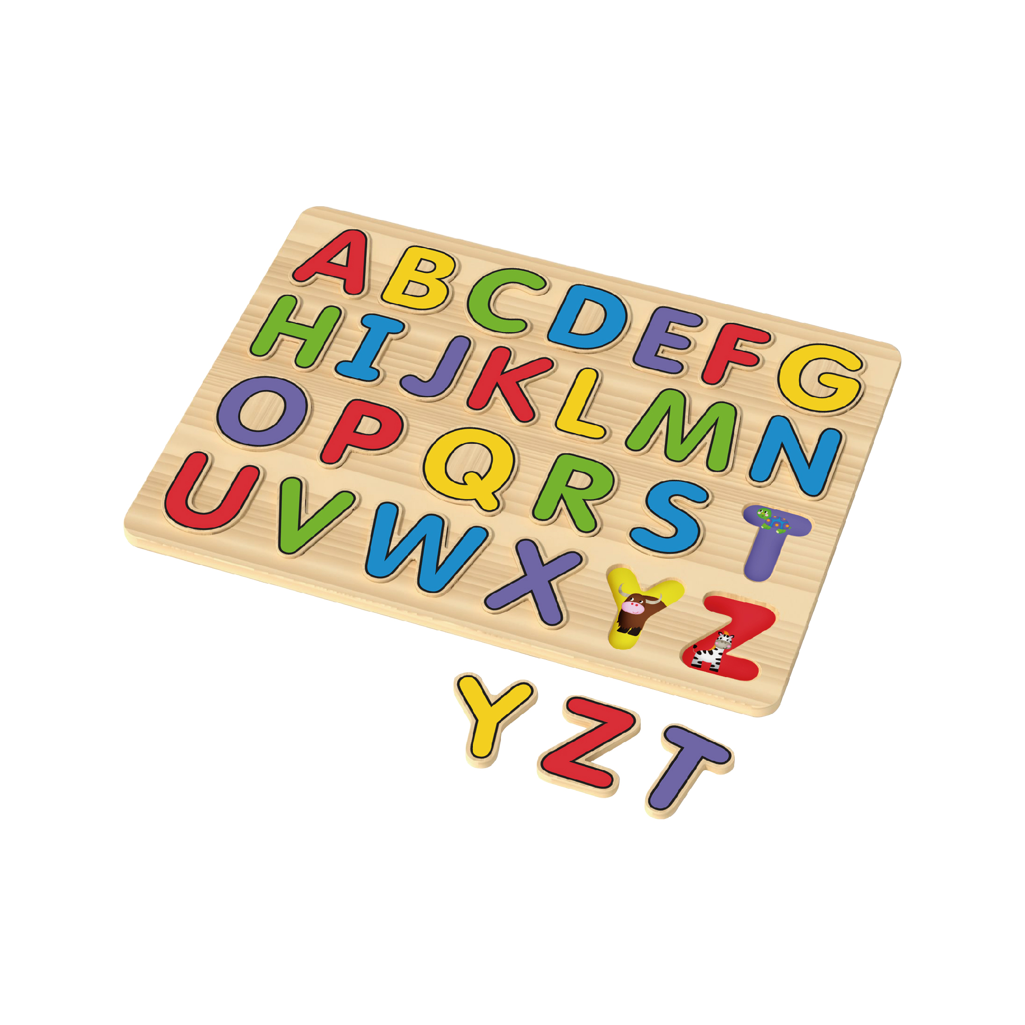 Plywood educational capital letter wooden peg toddler alphabet puzzle ...